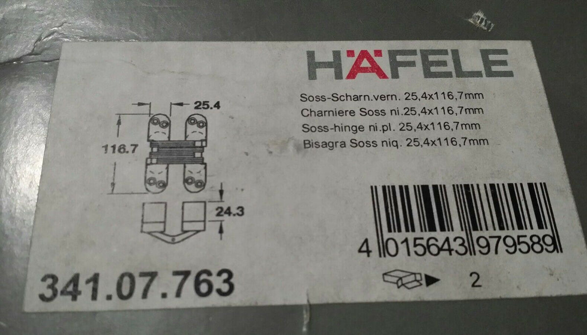 1 Hafele 341.07.763 Concealed, Hinge, Soss, 180°, 25x118mm, SKBAWA-B06 ...